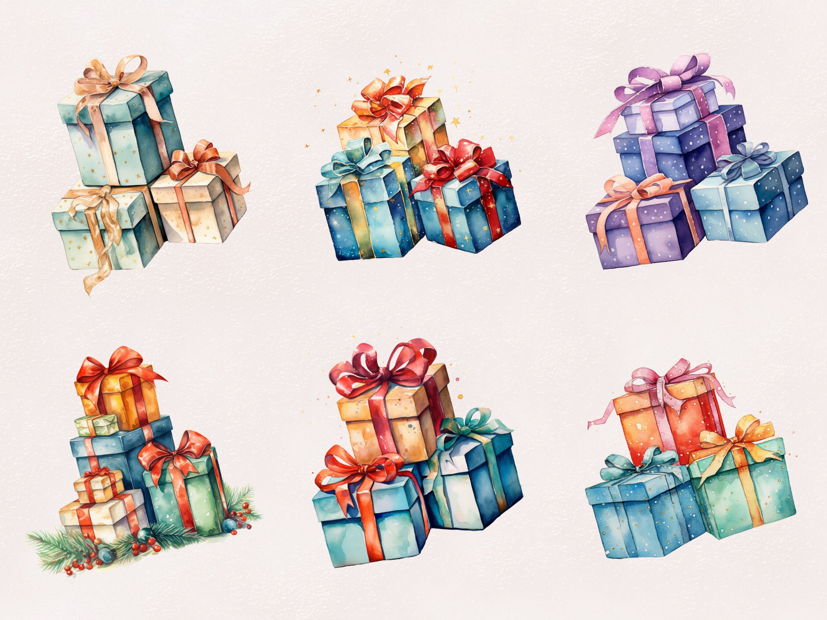 Watercolor Holiday Gift Boxes Clipart – 20 PNG Images (digital Download ...