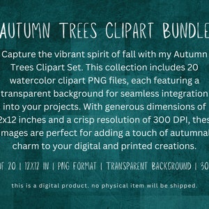 Autumn Trees Watercolor Clipart Set - 20 PNG Files, 300 DPI - Fall ...