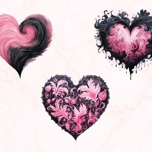 Watercolor Black & Pink Hearts Clipart - 10 PNG Files, 12x12 Inches ...