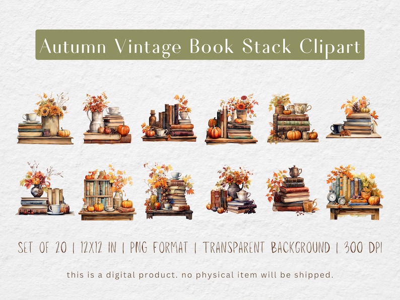 Autumn Book Stack Clipart: Vintage PNG Images (digital Download) - Etsy