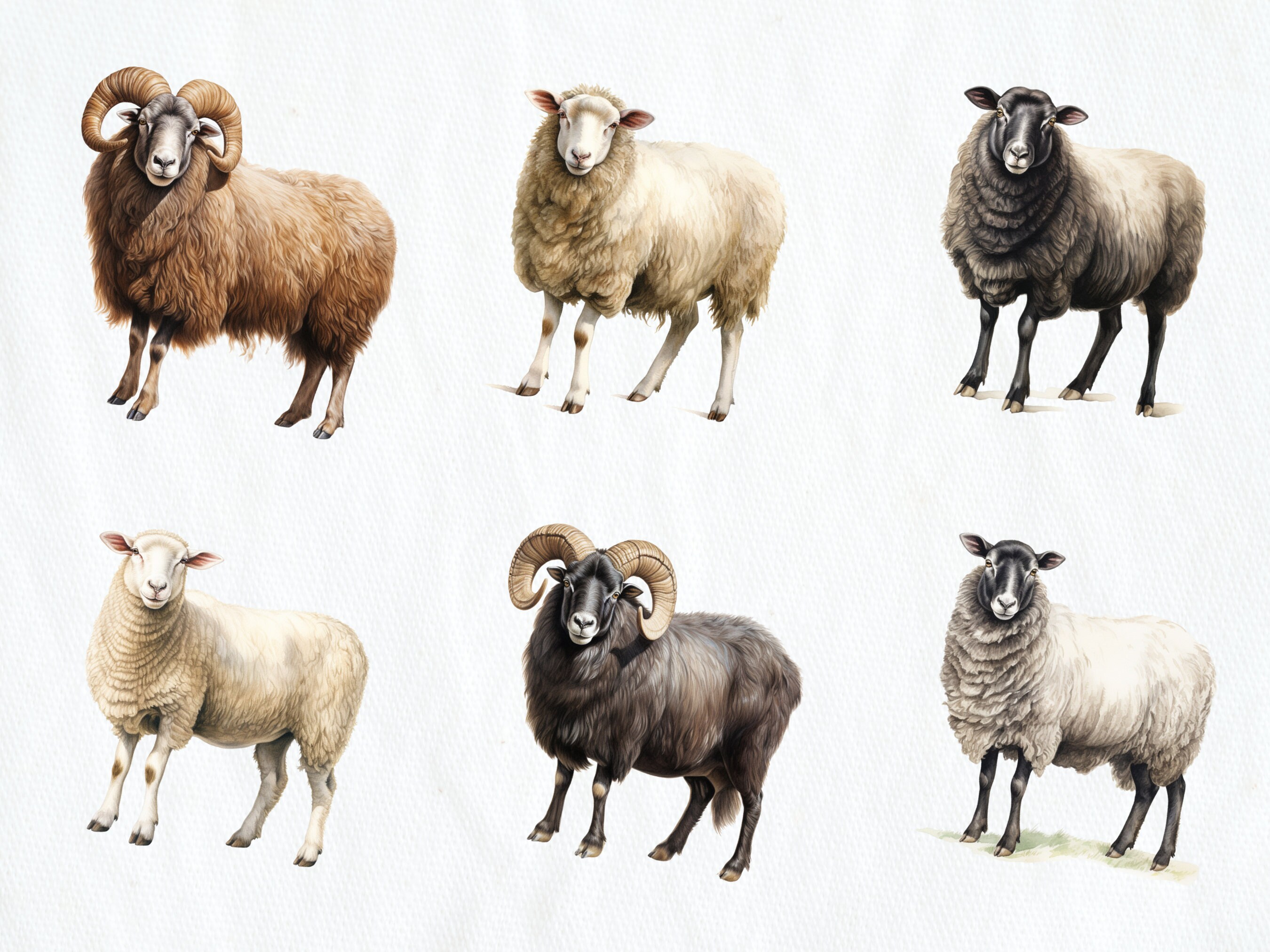 Watercolor Sheep Clipart - 20 PNG Files, 12x12 Inches, 300 DPI ...