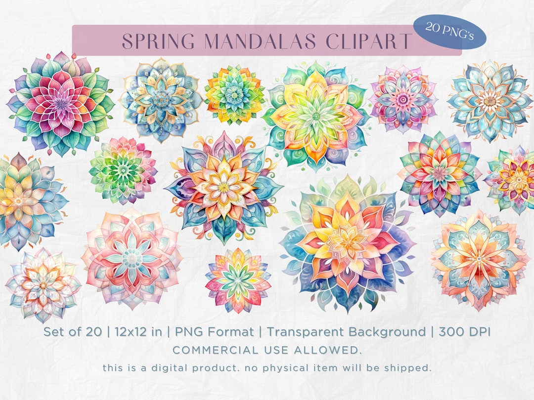 Spring Watercolor Mandala Clipart Bundle (PNG Files) - Etsy