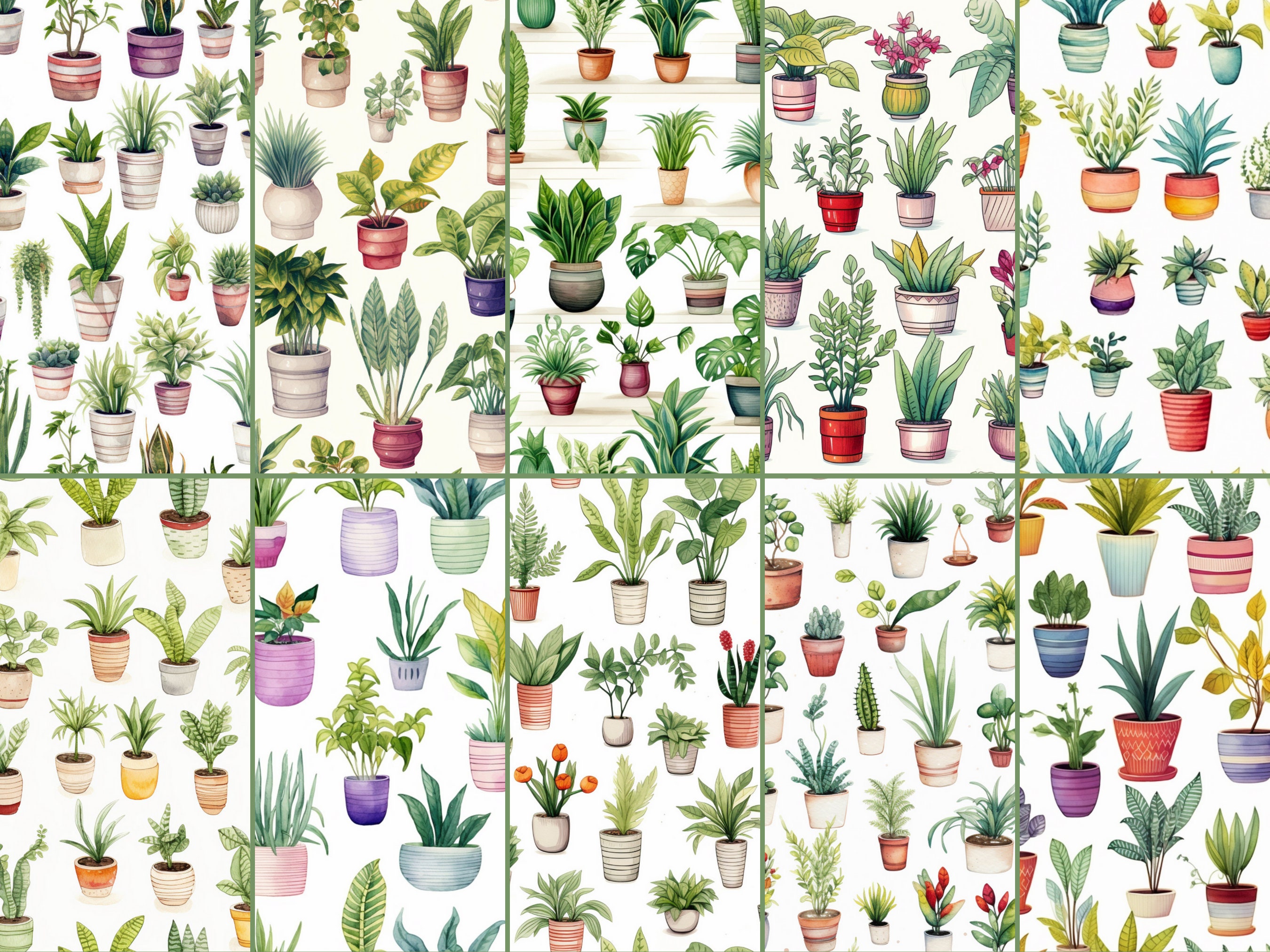 Houseplants Seamless Patterns Set of 20 Jpgs, 12x12 Inches, 300 DPI ...