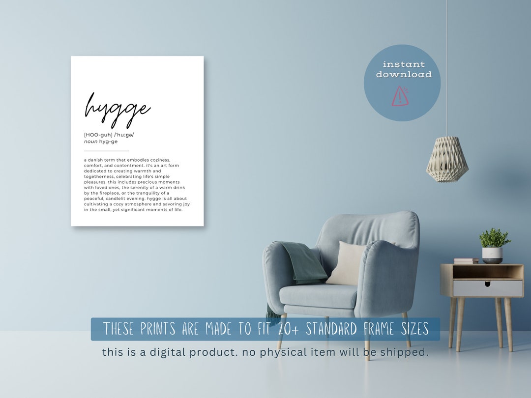 Hygge Definition Printable Wall Art - Black & White, Instant Download ...