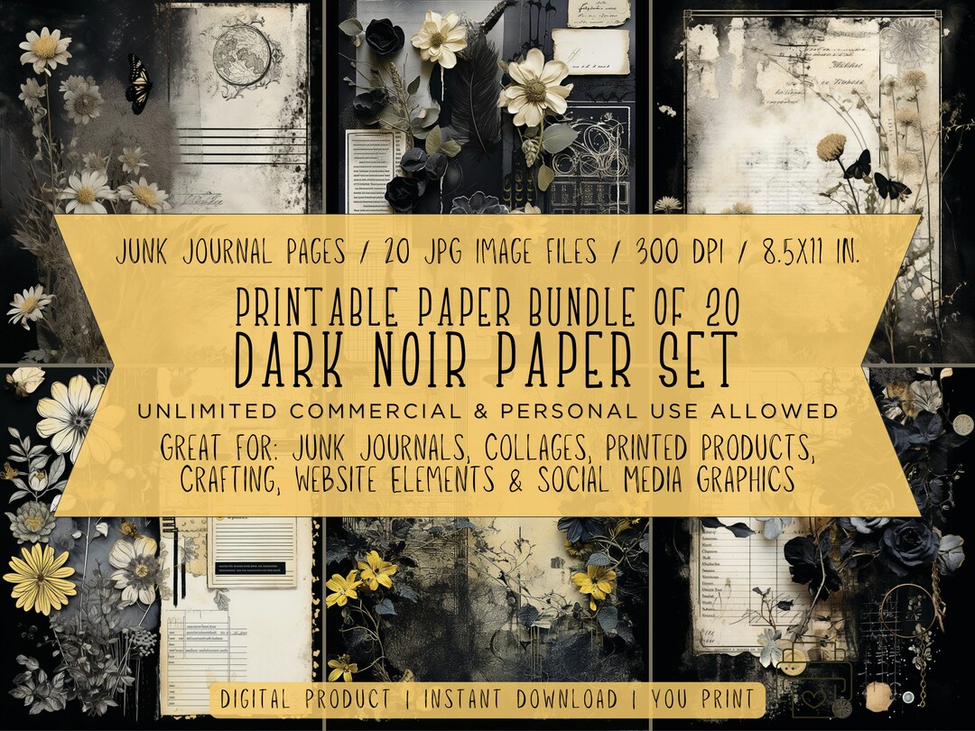 Dark Noir Paper Set - Grunge Junk Journal Pages - 20 Jpgs, 8.5x11 ...