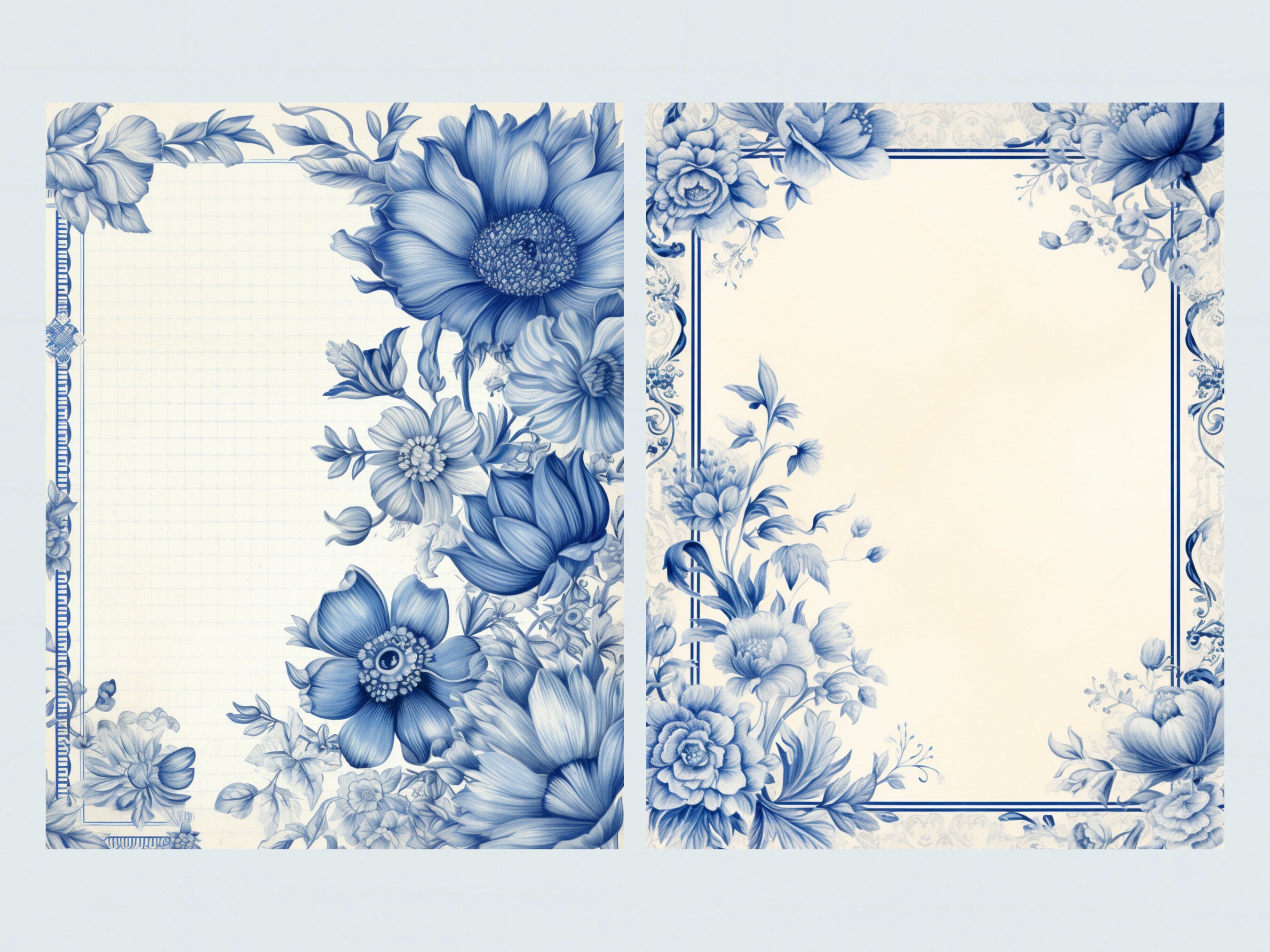 Floral Delft Blue Junk Journal Pages: Printable Scrapbook Paper ...