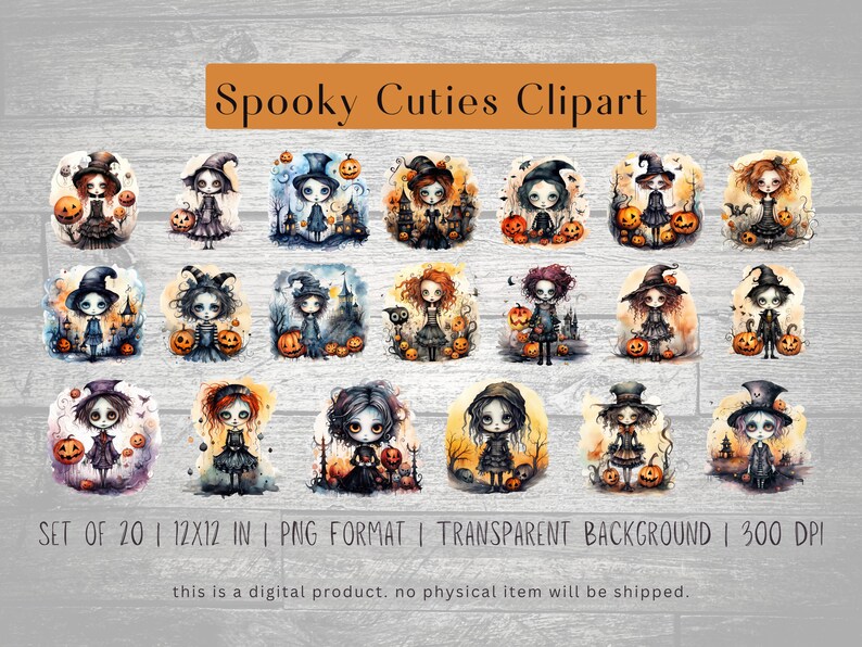 Creepy Cuties Clipart Bundle Collection - 60 PNG Files, Transparent ...