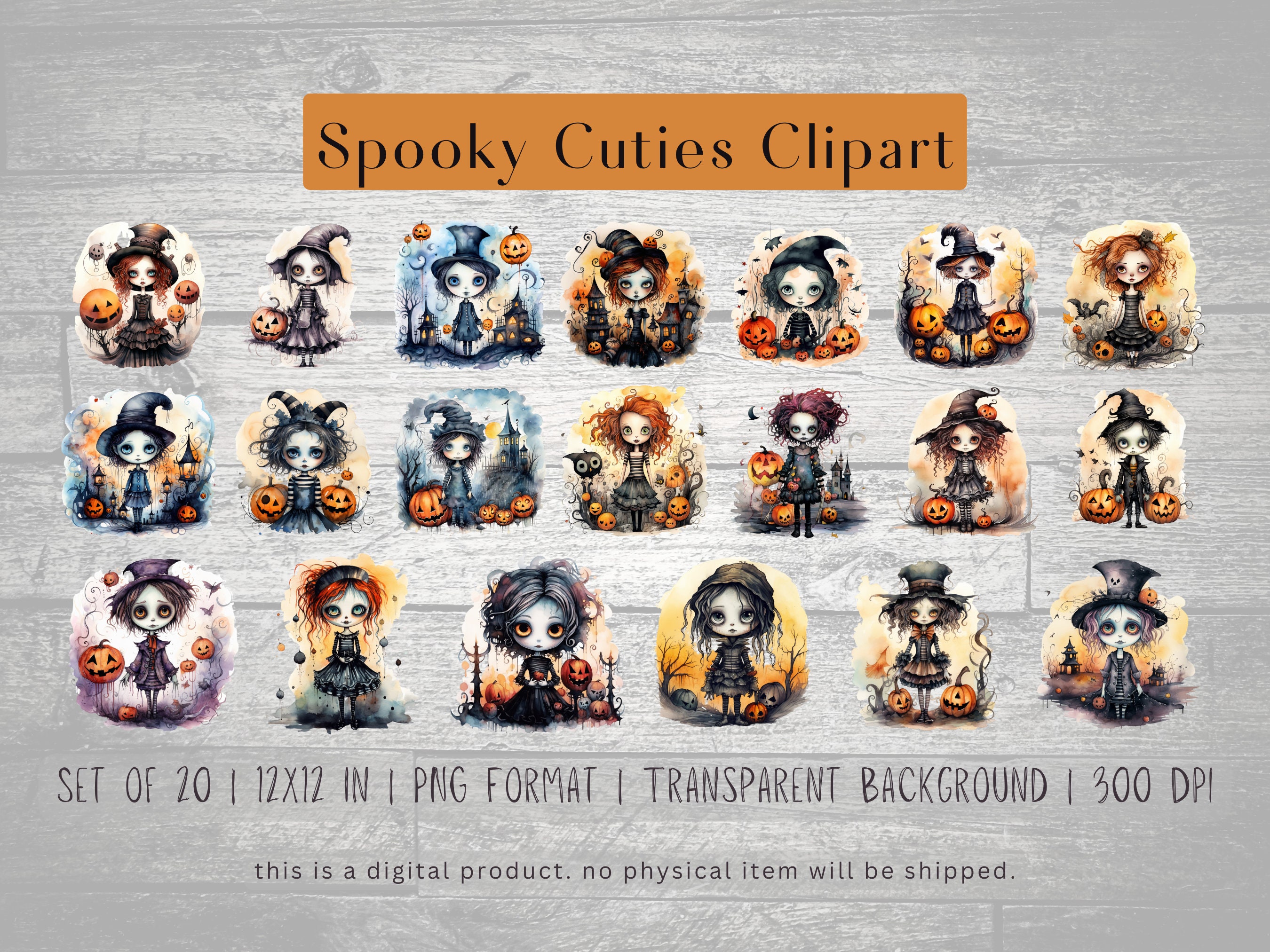 Creepy Cuties Clipart Bundle Collection - 60 PNG Files, Transparent ...