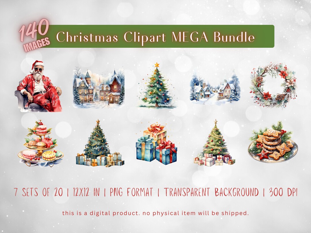 Christmas Clipart Mega Bundle - 7 Sets, 140 PNG Files, 12x12 Inches ...