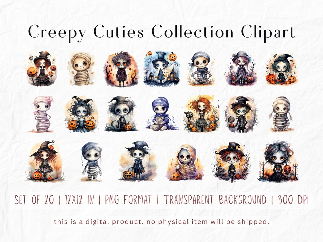 Creepy Cuties Clipart Bundle Collection - 60 PNG Files, Transparent ...