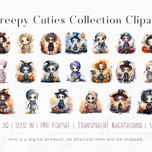 Creepy Cuties Clipart Bundle Collection - 60 PNG Files, Transparent ...