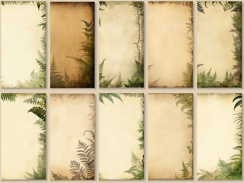 Fern Borders Printable Paper Bundle, Digital Junk Journal Pages 20 Jpgs ...