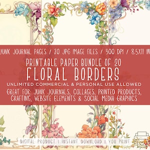Floral Borders Paper Set - Printable Junk Journal Pages - 20 Jpgs, 8 ...