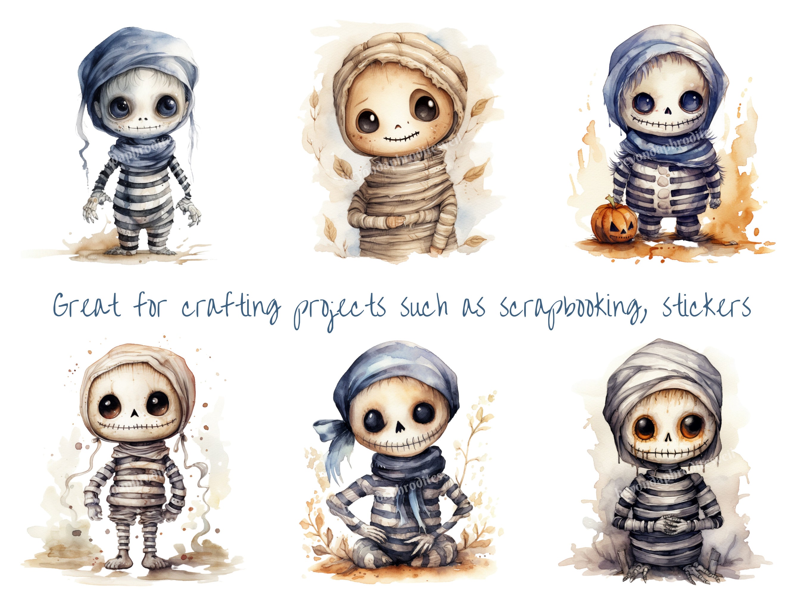 Skeleton Mummy Cuties Clipart Clipart Set - 20 PNG Files, Halloween ...