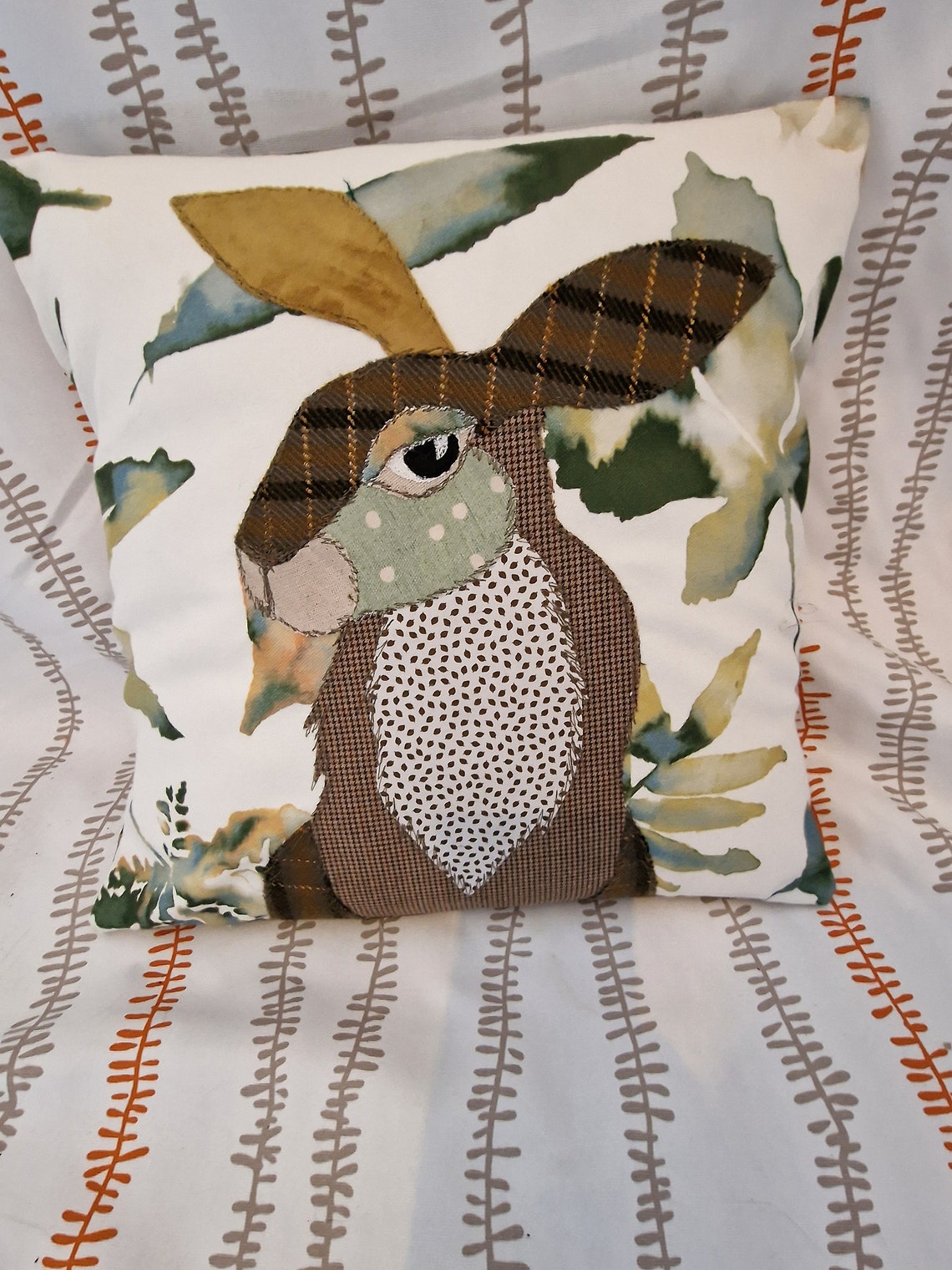 Country Hare Handmade Applique Cushion Cover - Etsy UK