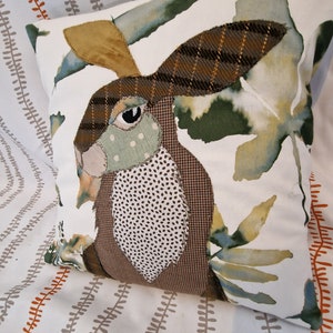 Country Hare Handmade Applique Cushion Cover - Etsy UK
