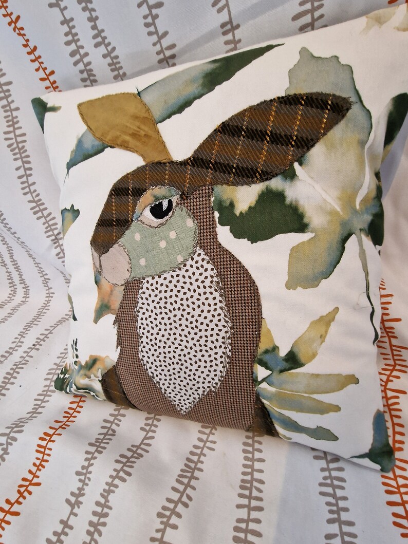 Country Hare Handmade Applique Cushion Cover - Etsy UK