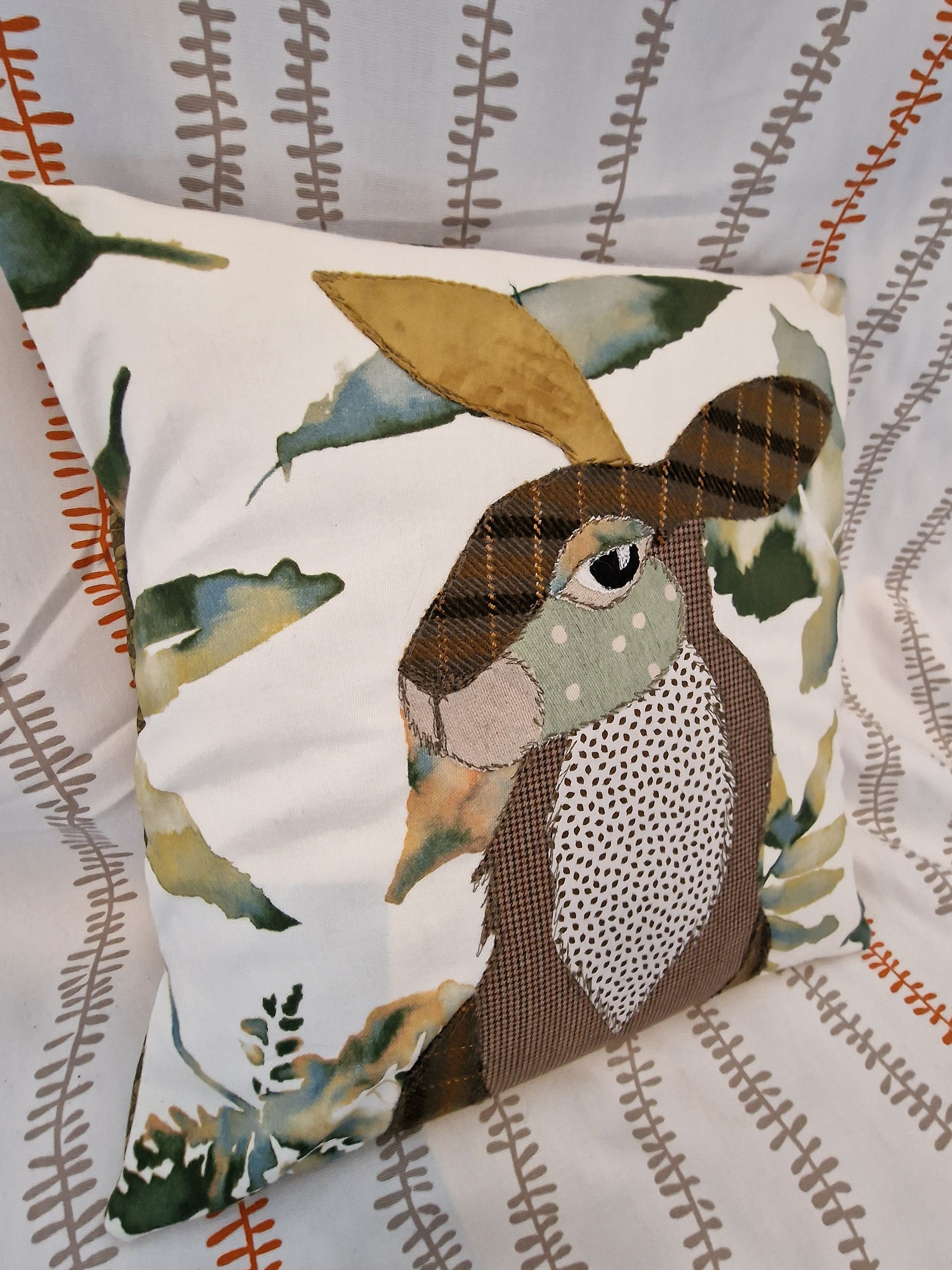 Country Hare Handmade Applique Cushion Cover - Etsy UK