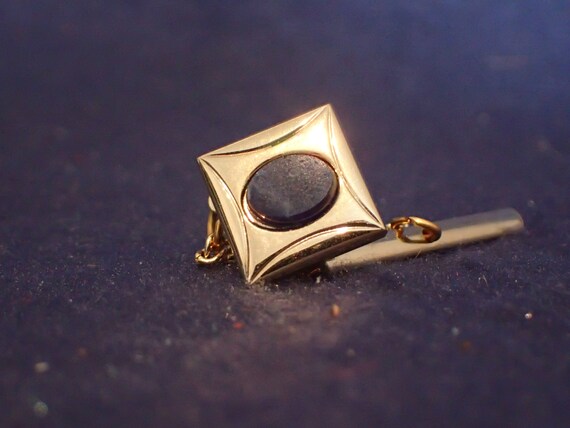 Gold Square Tie Tack with Blue and White Stone - Sola… - Gem
