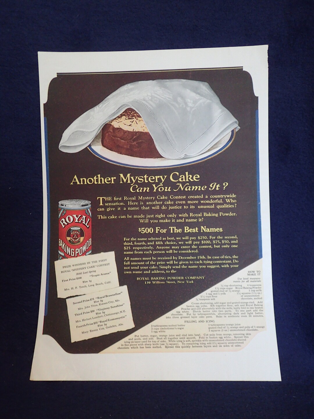 Royal Baking Powder / Karo Magazine Advertisement 1921 - Etsy