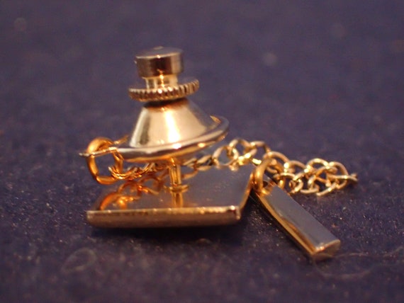 Gold Square Tie Tack with Blue and White Stone - Sola… - Gem