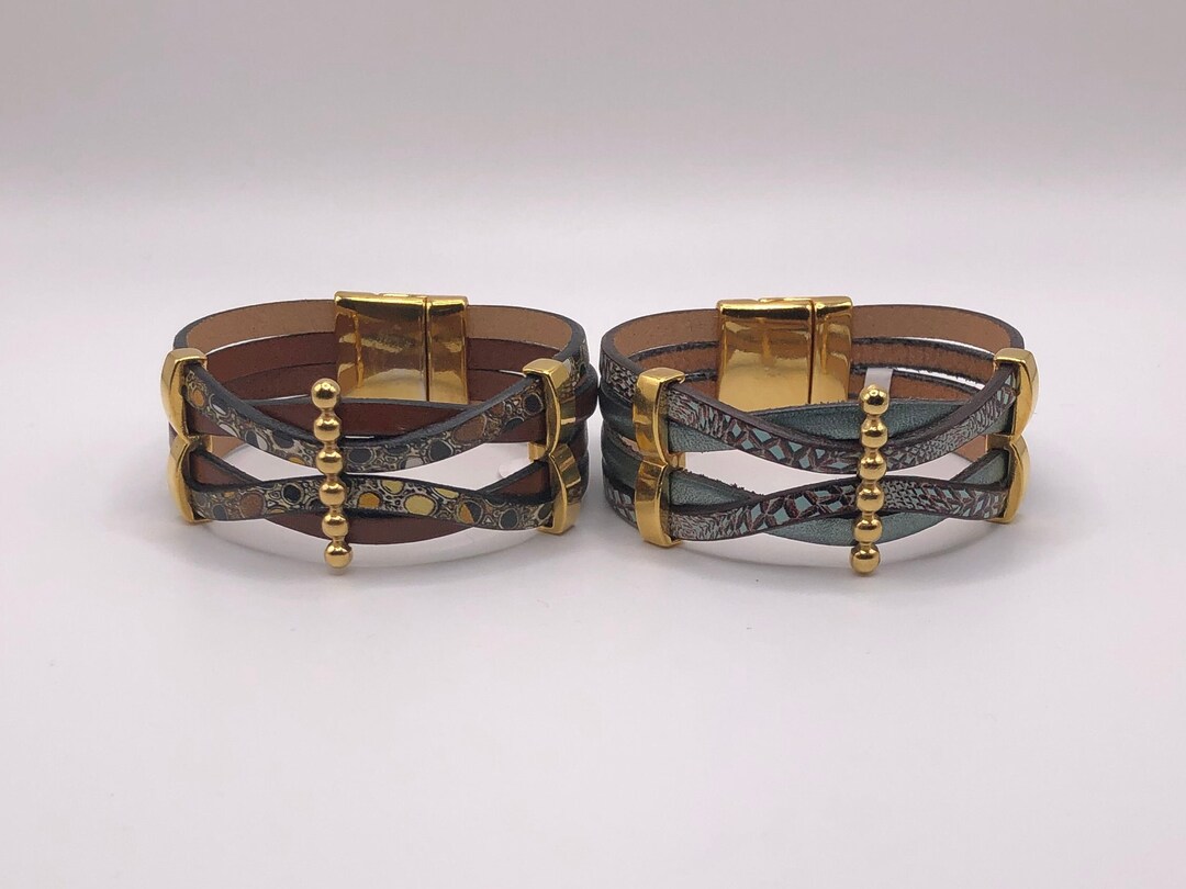 Four Strand Crossover Leather Bracelet With Magnetic Clasp - Etsy
