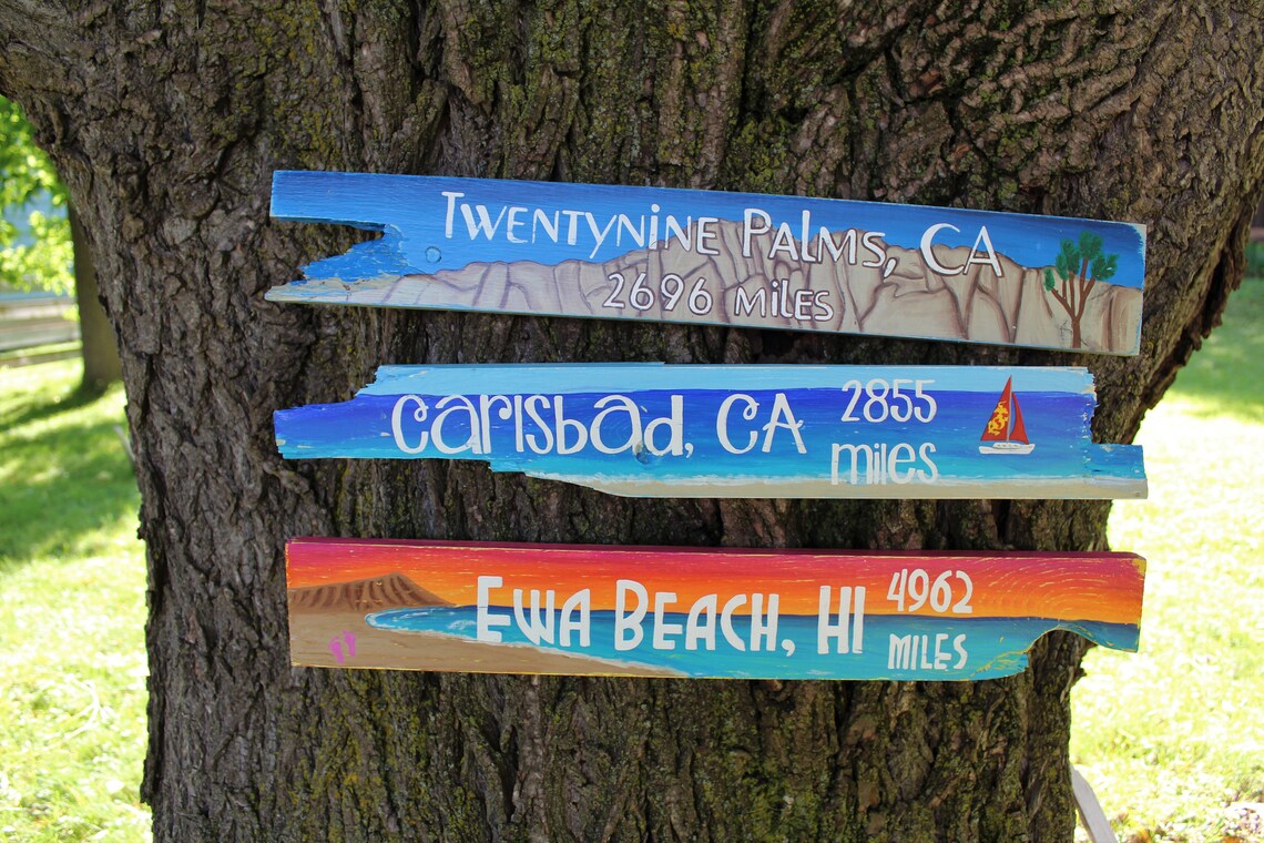 Wooden Signs With City and Distance Personalized Hand Painted - Etsy