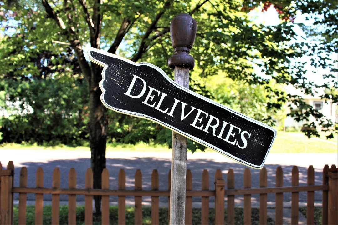 Deliveries Hand Shaped Directional Sign, Hand Painted Distressed Wooden ...