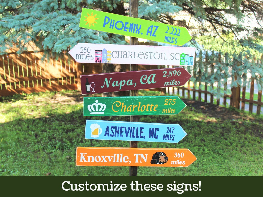 Custom Wooden Directional Signs, Signs With Locations and Distances ...