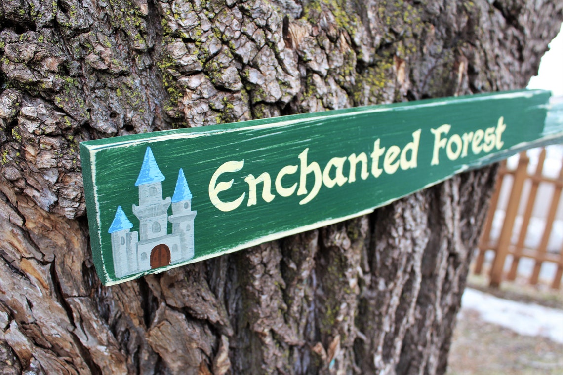 Enchanted Forest Wooden Directional Sign / Hand Painted Distressed Wood ...
