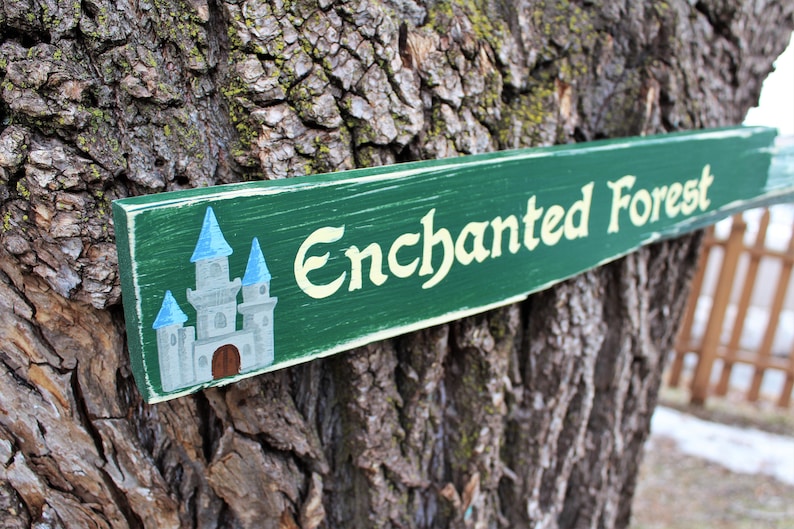 Enchanted Forest Wooden Directional Sign / Hand Painted Distressed Wood ...