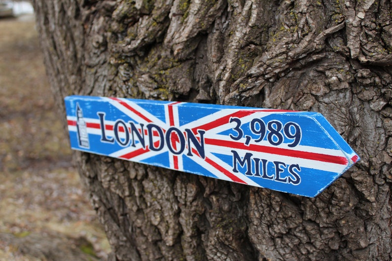British Flag Wooden Directional Sign / Custom Hand Painted Travel Decor ...