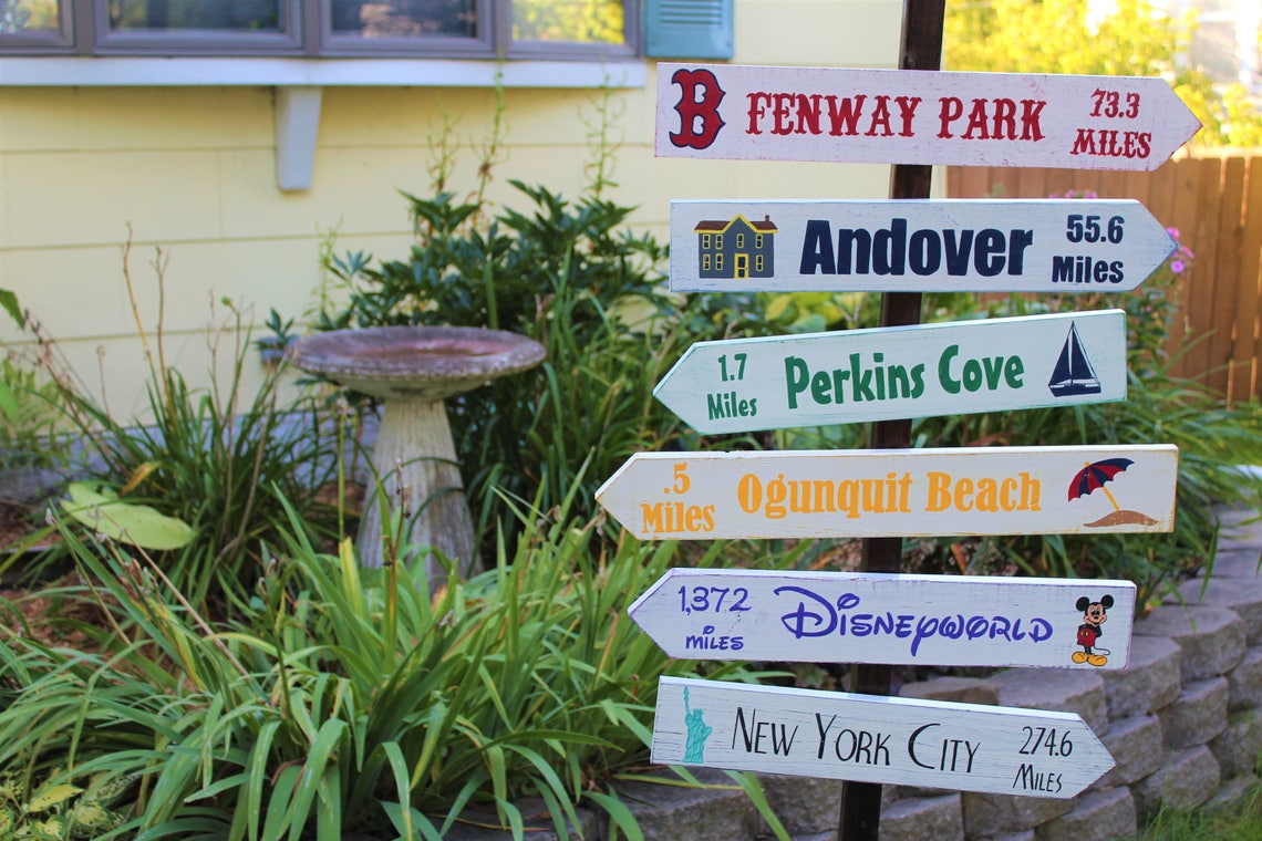 Custom Mile Marker Signs, Hand Painted Directional Signs With Locations ...