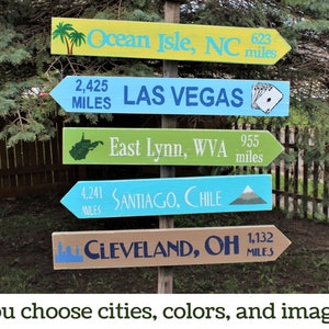 Wooden Signs With City and Distance, Personalized Hand Painted ...