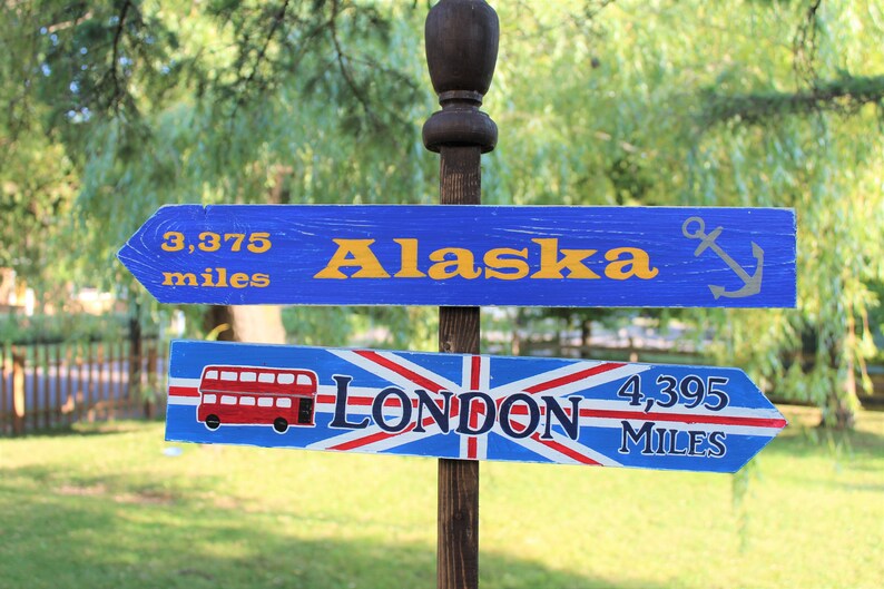 British Flag Wooden Directional Sign / Custom Hand Painted Travel Decor ...