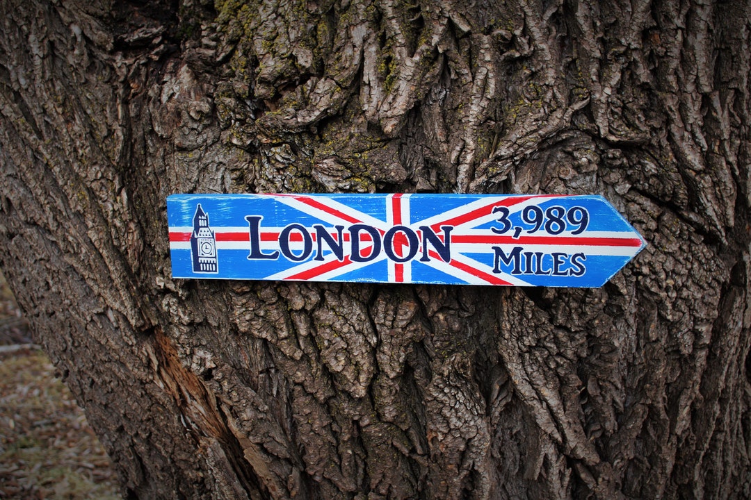 British Flag Wooden Directional Sign / Custom Hand Painted Travel Decor ...