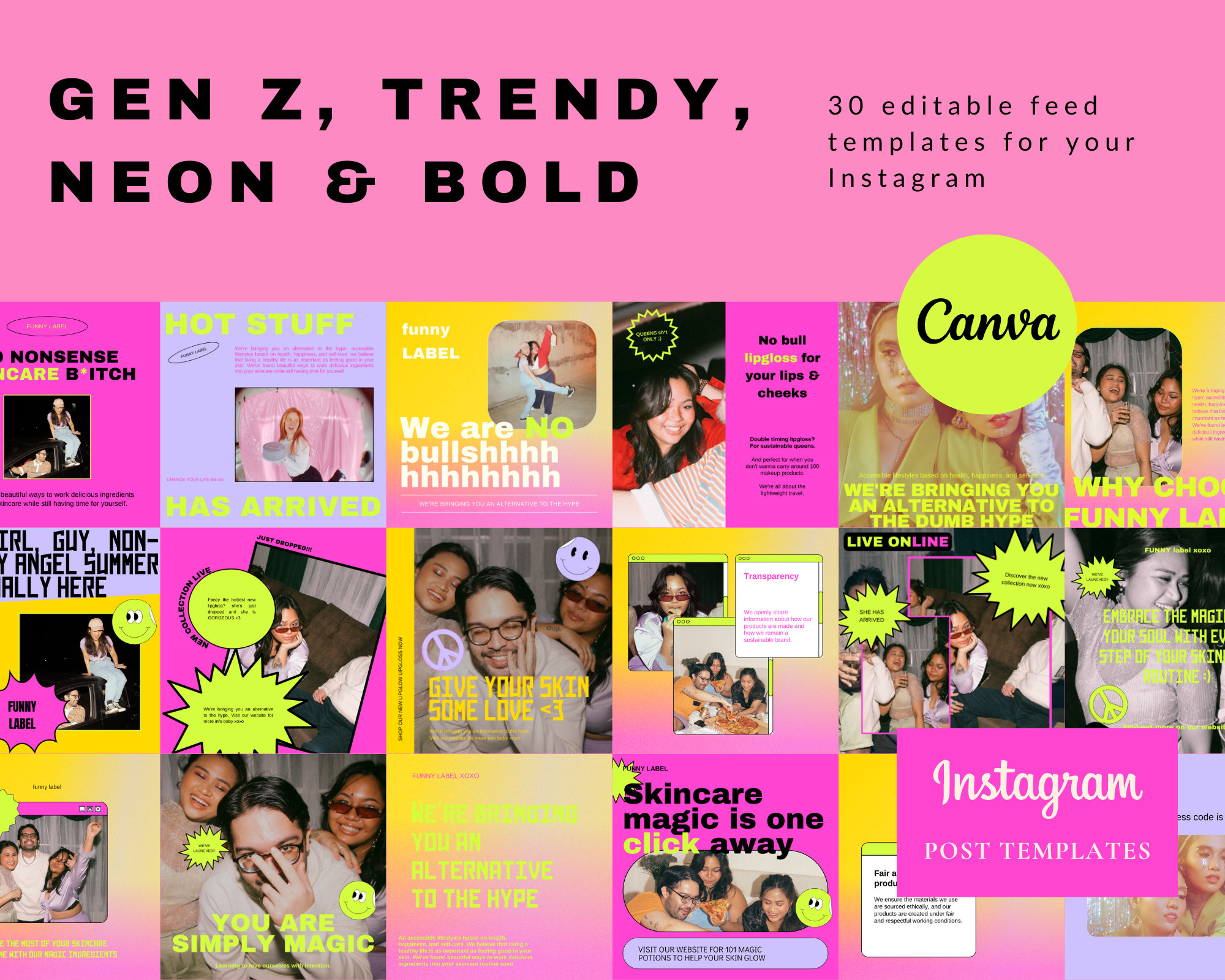 30 Trending and Neon Instagram Post Templates Canva Bold Gen-z ...