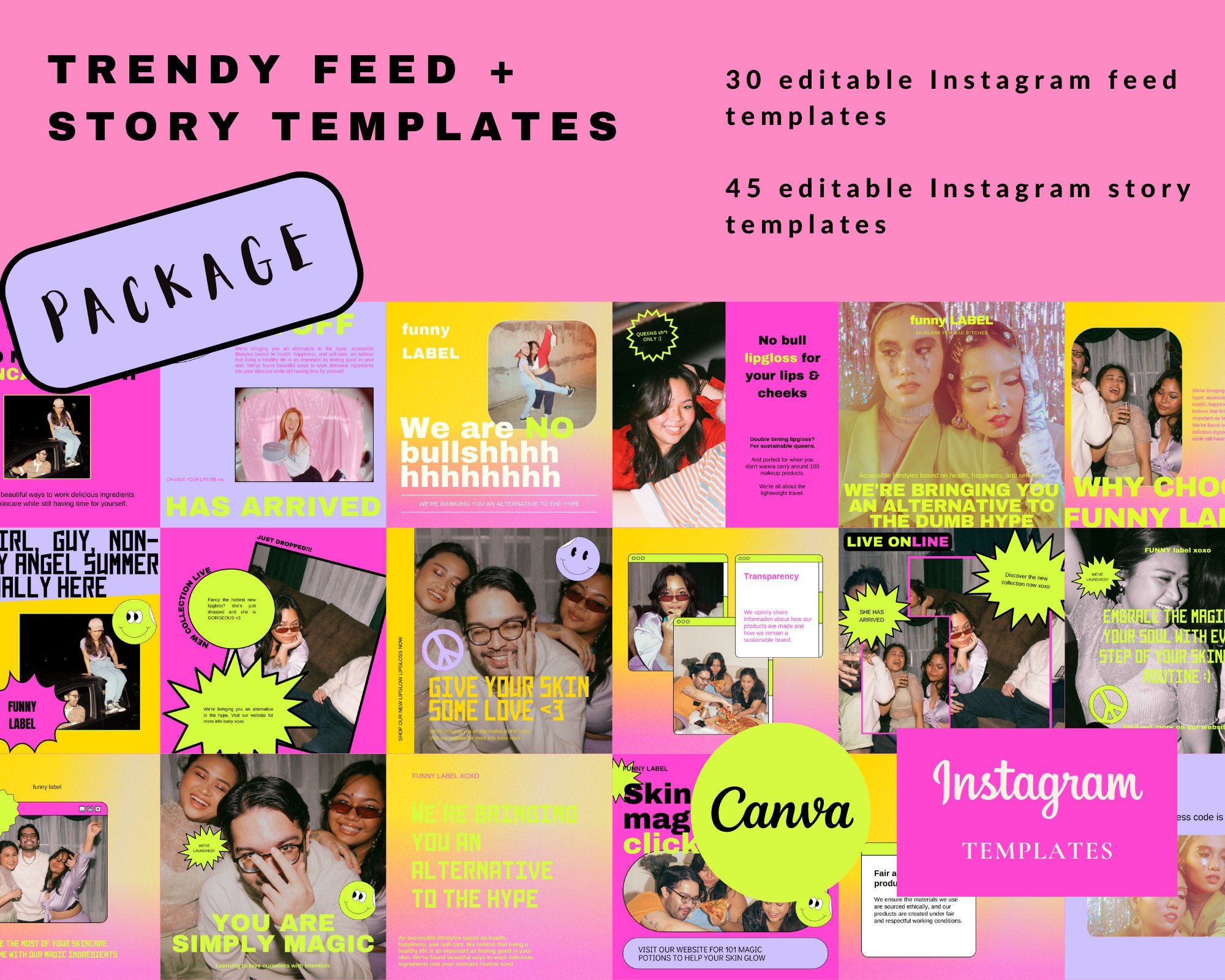 75 Trending and Neon Instagram Templates Canva Bold Gen-z in Colorful ...
