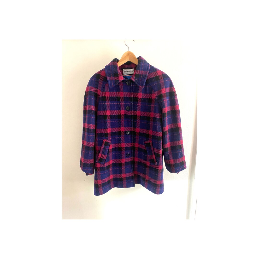 Vintage Donegal Design Pure New Wool Coat Pink and Purple Tartan - Etsy