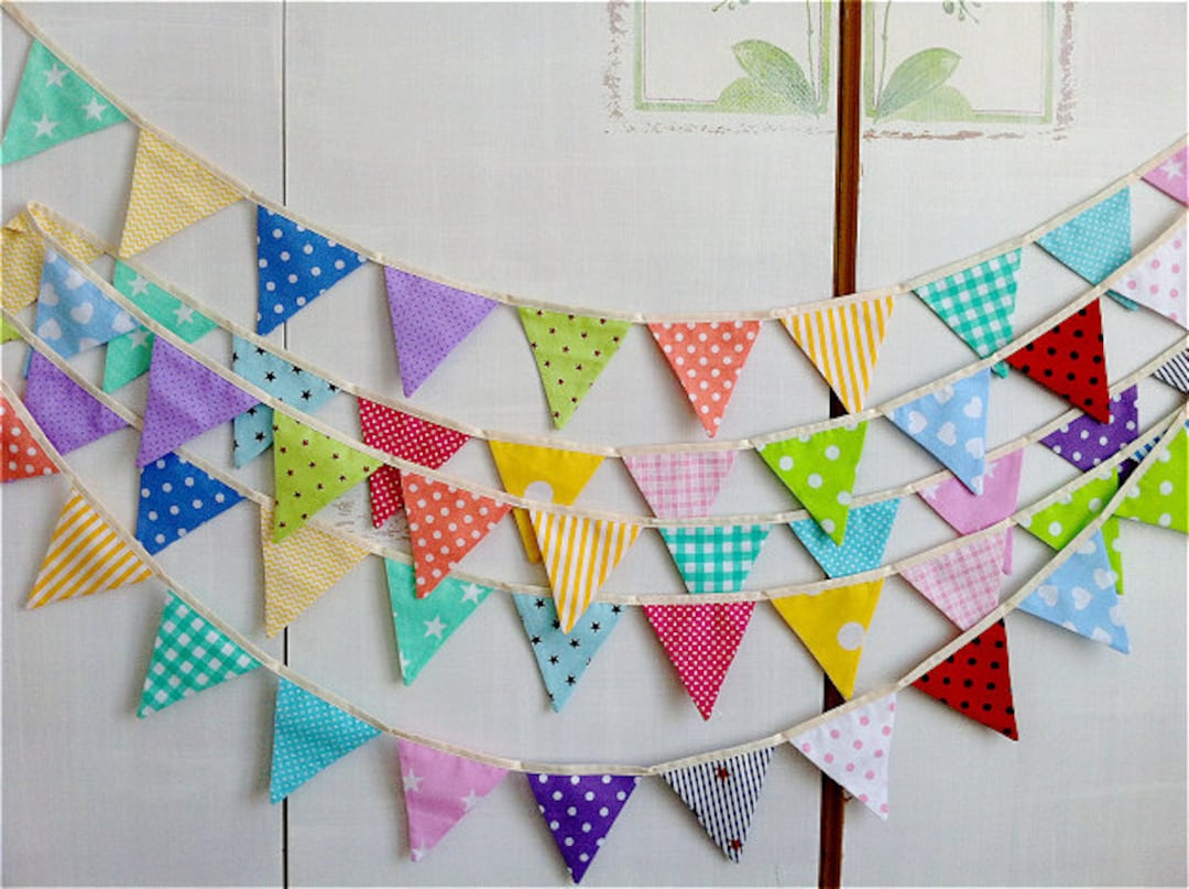 Cadena de banderines, fiesta, cumpleaños infantil, fiesta en el jardín ...