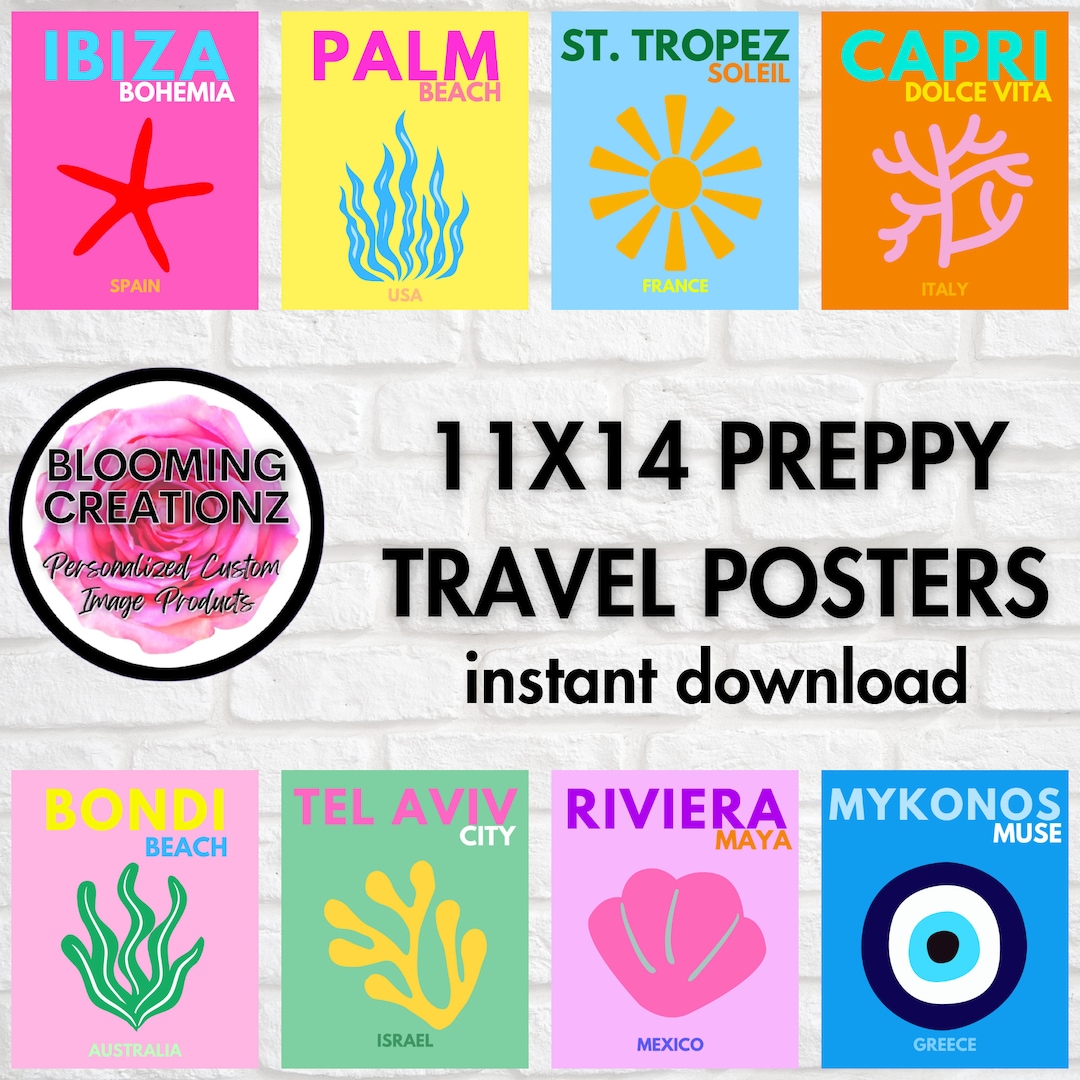 Preppy Travel Posters Trendy Room Dorm Decor - Etsy