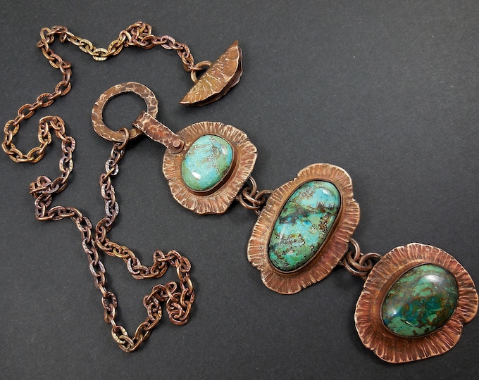 Turquoise Trio Pendant-copper Multi Stone Metalwork Necklace - Etsy