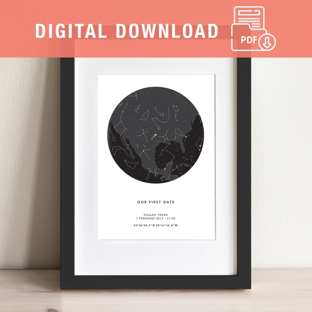 Carte des étoiles personnalisée Imprimer Custom Night Sky Poster Framed ...