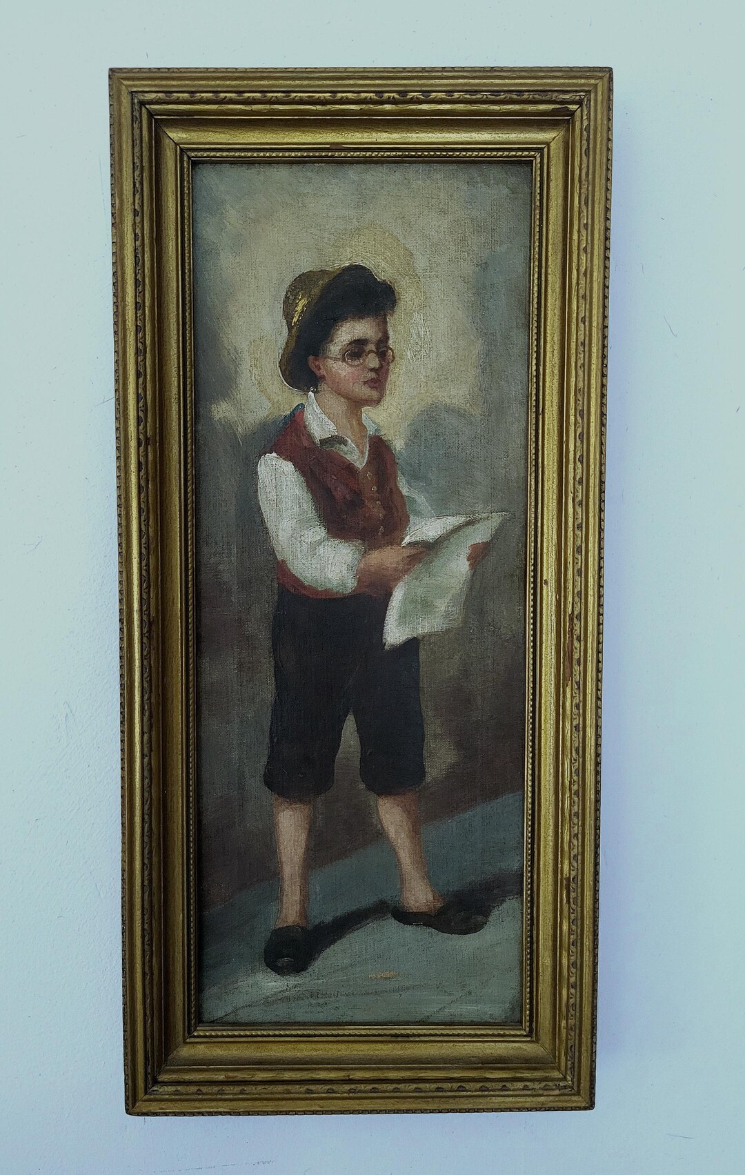 ANTIQUE OIL PAINTING Italian Alberto Bianchi Boy Reading the Paper - Etsy