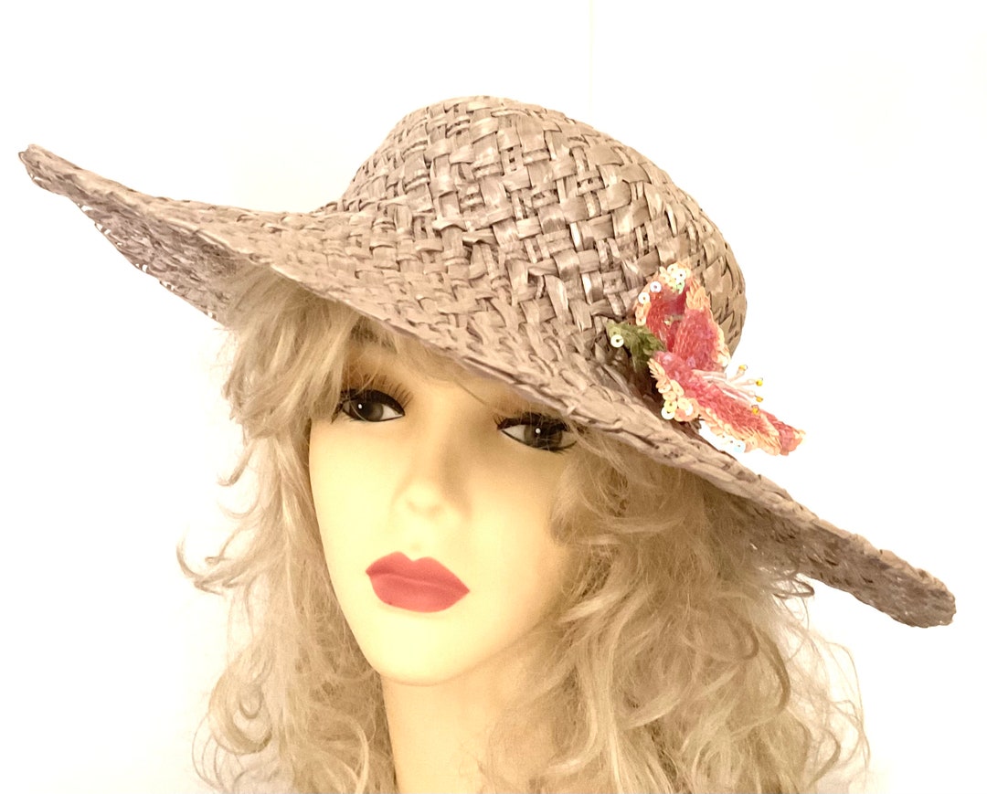 Vintage Silver Straw Floppy Sun Hat, 1970s Boho Style - Etsy