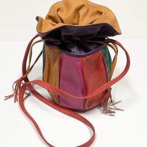 Vintage Leather Patchwork Bucket Bag / Color Block Shoulder Bag / Retro ...
