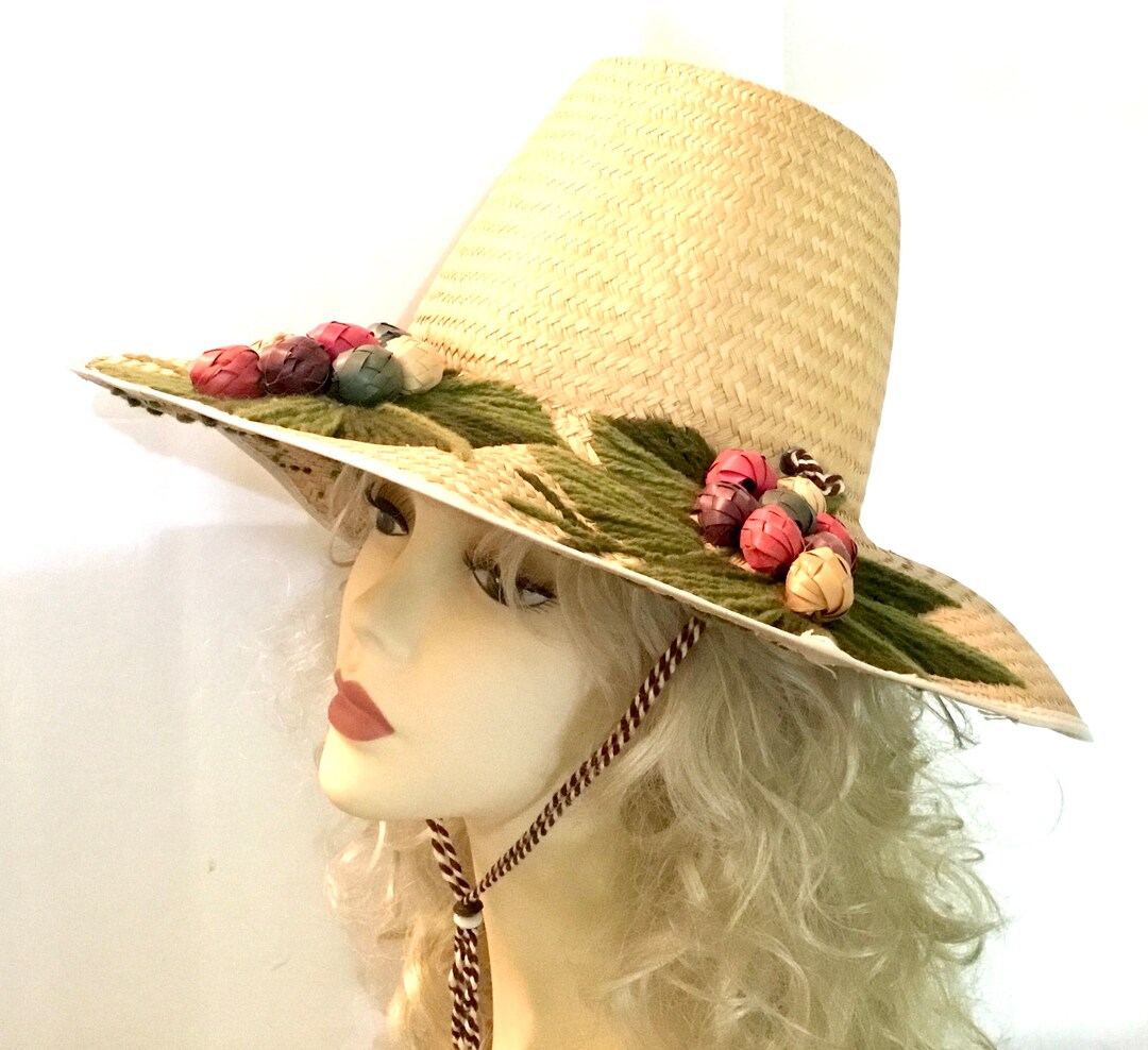 Vintage Tall Crown Straw Hat / Sun Hat / Accessories / Retro / Boho ...