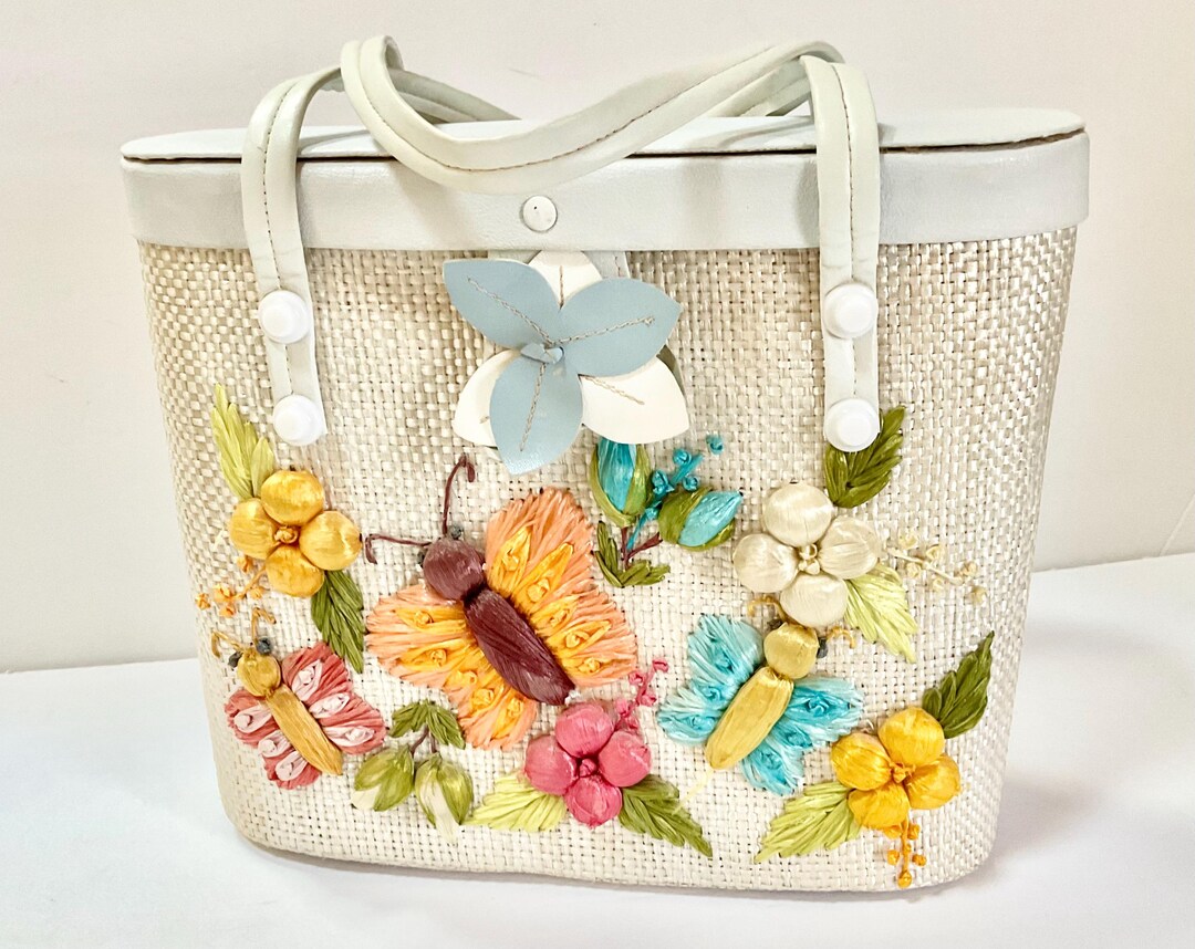 Vintage Raffia Butterfly Purse / Top Handle / Med Sz / Retro / Boho ...