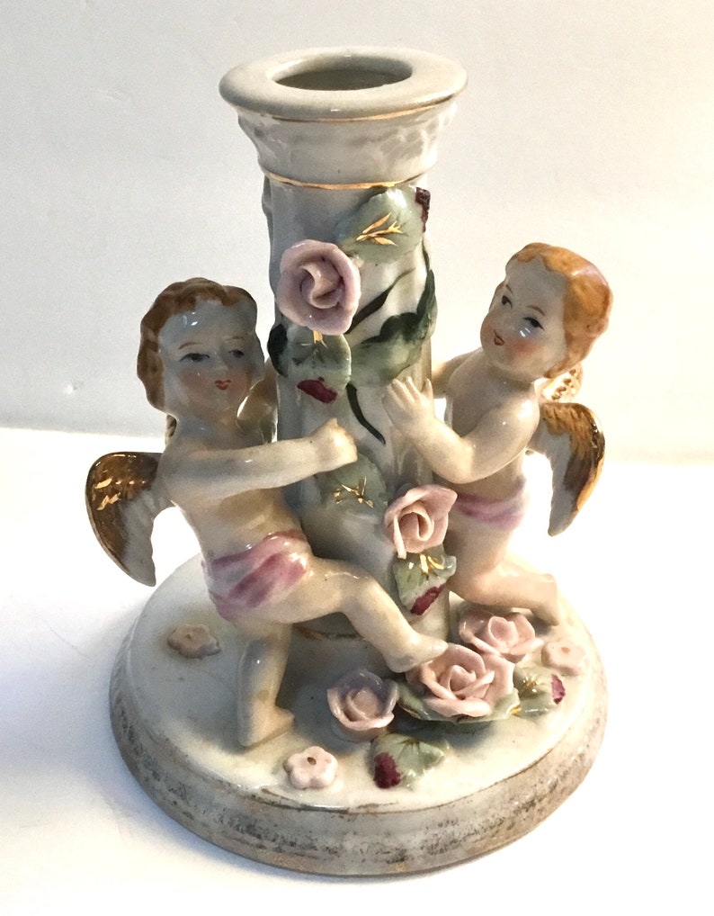 Vintage Cherub Candlestick / Hand Painted Ceramic / Home Decor / Home ...