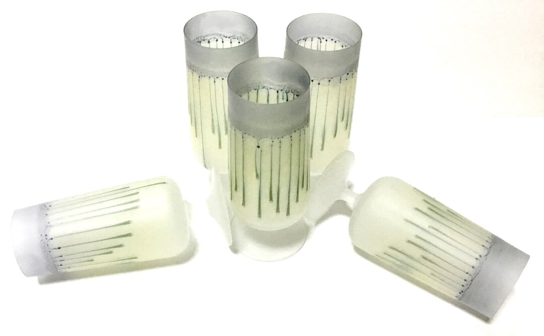 Vintage Poland Stemmed Drip Glassware Set / 5 PC NOS / Frosted Drip ...